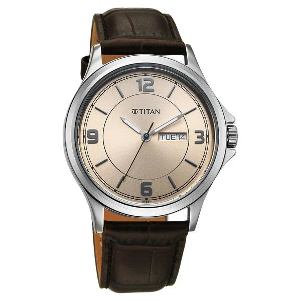 Titan Neo Arabic Beige Round Dial Leather Strap Watch For Men 1870SL11