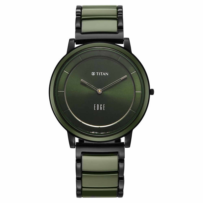 Titan Edge Melange Slim Steel & Ceramic Strap Green Dial Analog Watch