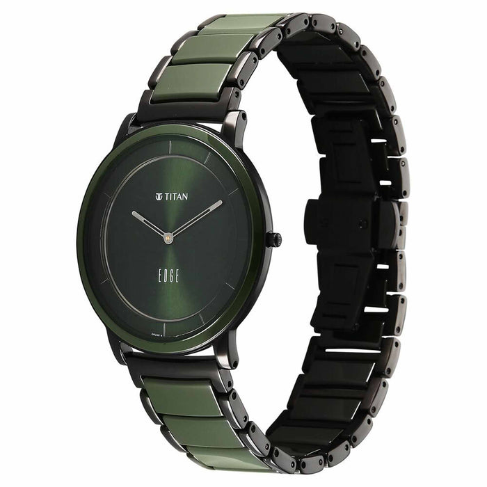 Titan Edge Melange Slim Steel & Ceramic Strap Green Dial Analog Watch