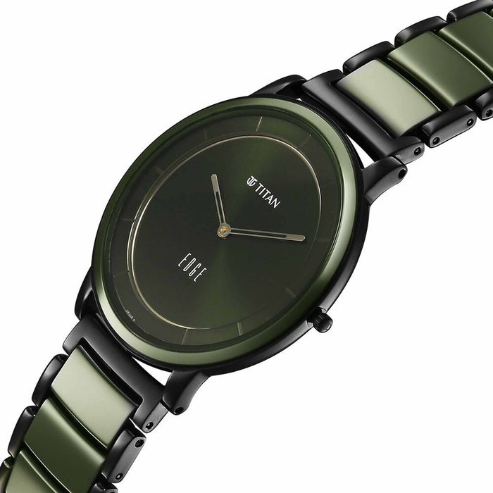 Titan Edge Melange Slim Steel & Ceramic Strap Green Dial Analog Watch