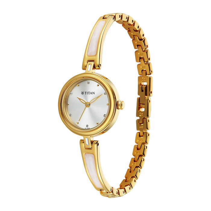 Titan Silver Dial Gold Metal Strap Analog Watch for Women 2601YM06