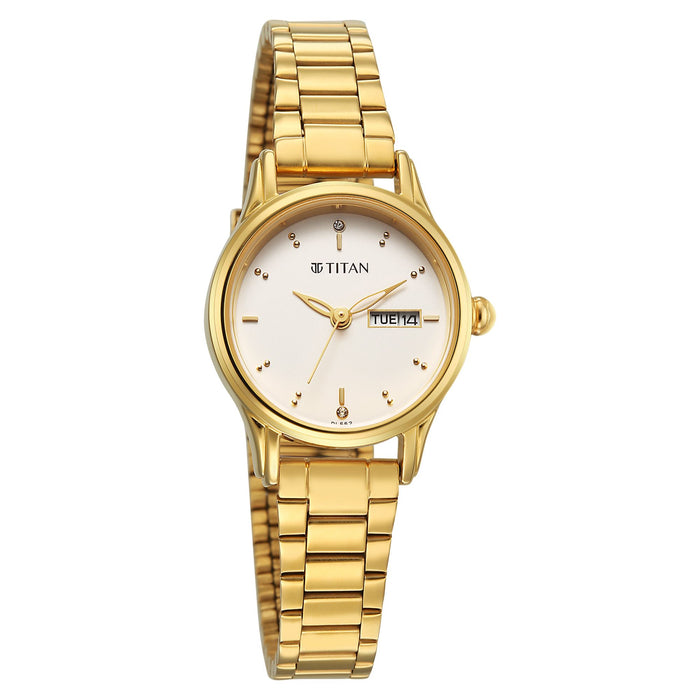Titan Karishma Beige Dial Golden Stainless Steel Strap Analog Watch Fo