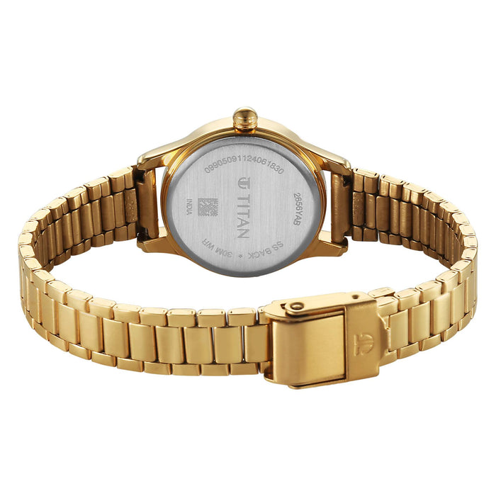 Titan Karishma Beige Dial Golden Stainless Steel Strap Analog Watch Fo